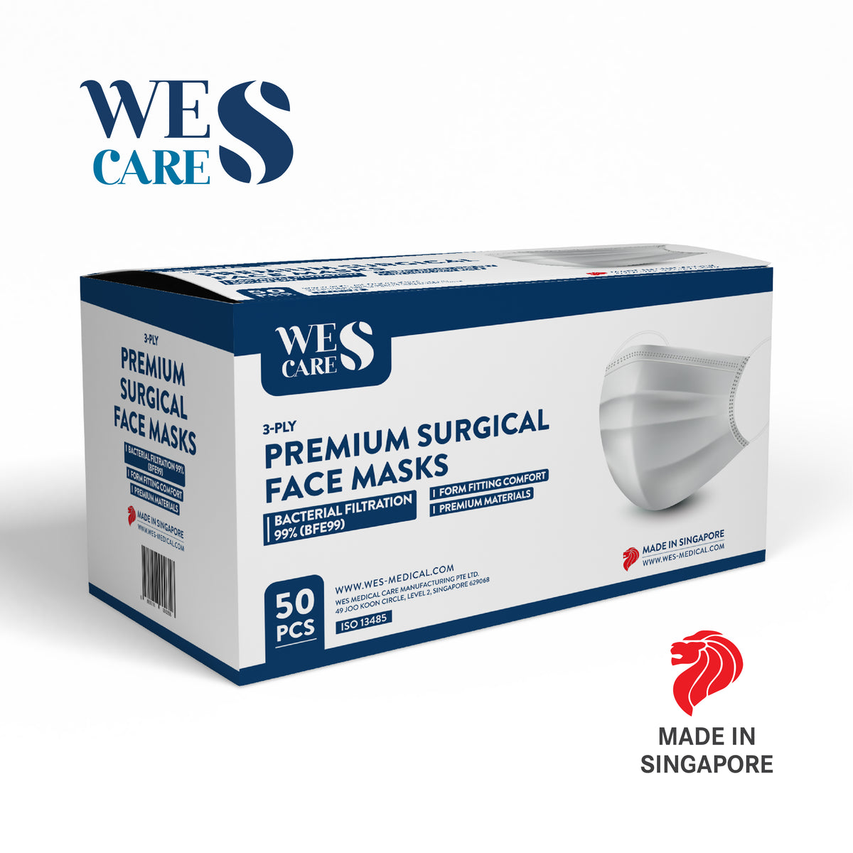 3Ply Premium Surgical White Face Masks [100Pc] BFE 99% UV Sterilised ...