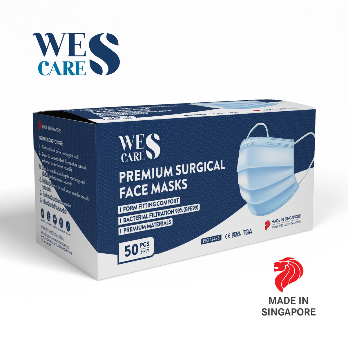 3Ply Premium Surgical Face Masks [100Pc] BFE 99% UV Sterilised – Wes ...